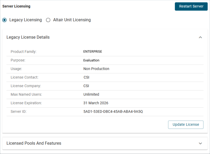 Updating the Server License
