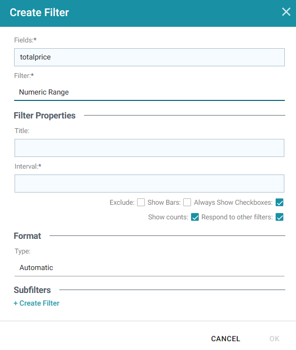 Creating a Numeric Range Filter Creating a Numeric Range Filter